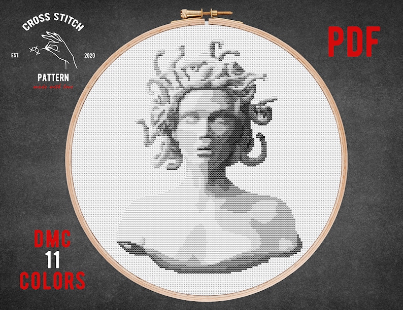 Medusa Gorgon Cross Stitch Pattern Antiquity Statue Embroidery - Etsy