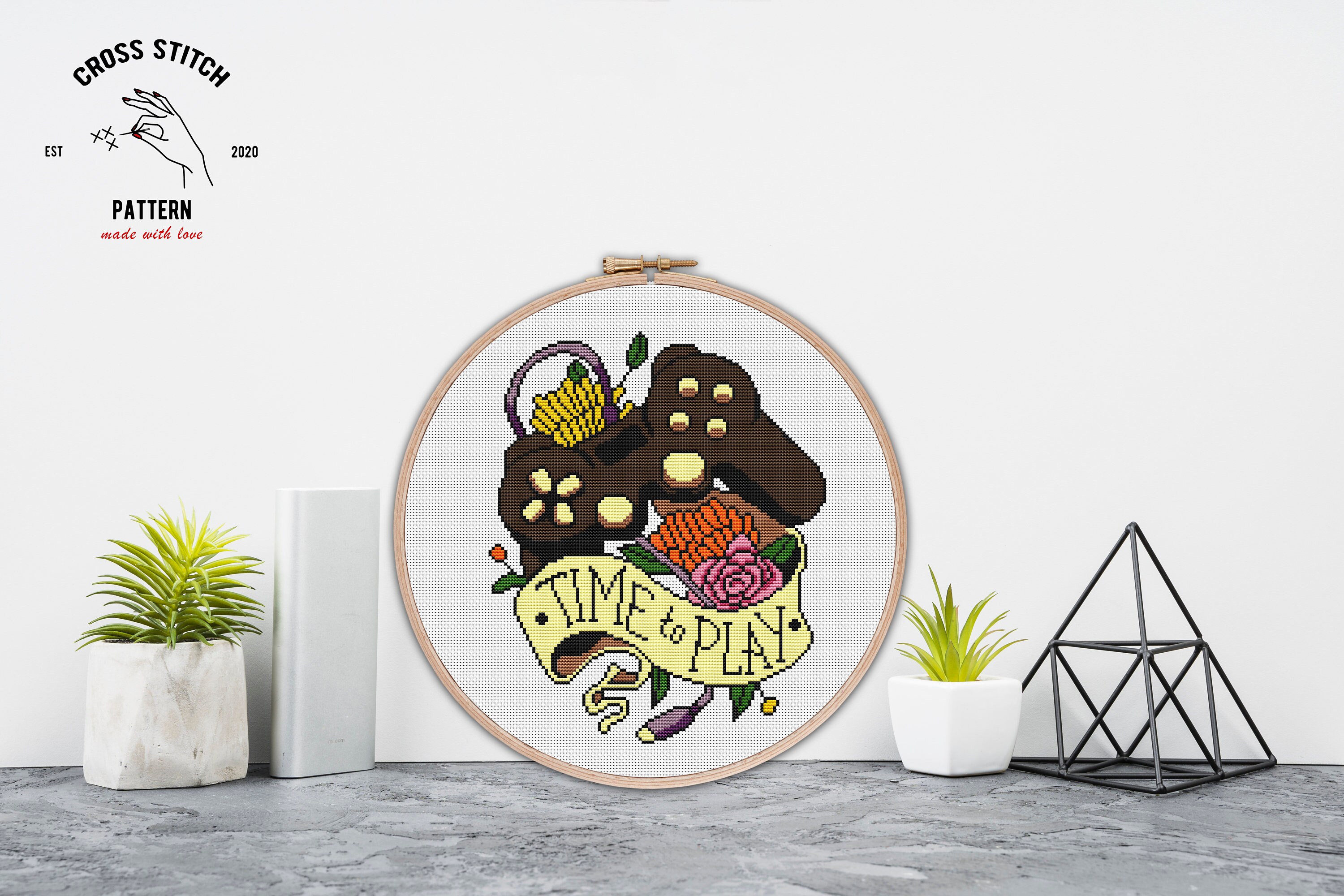 Geeky cross stitch pattern Time to play embroidery Playstation | Etsy