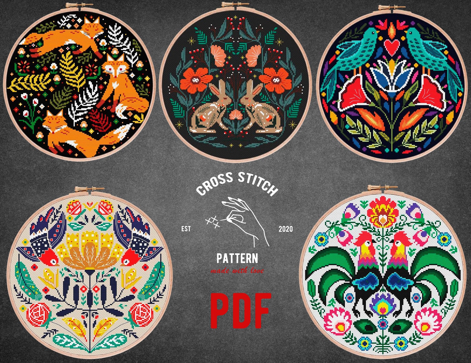 SET OF 5 Scandinavian Cross Stitch Pattern Nordic Cross Stitch - Etsy