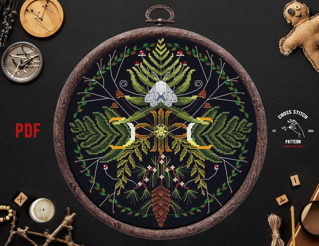 Moth Cross Stitch Pattern Witchy Mushroom Butterfly Insect Embroidery ...