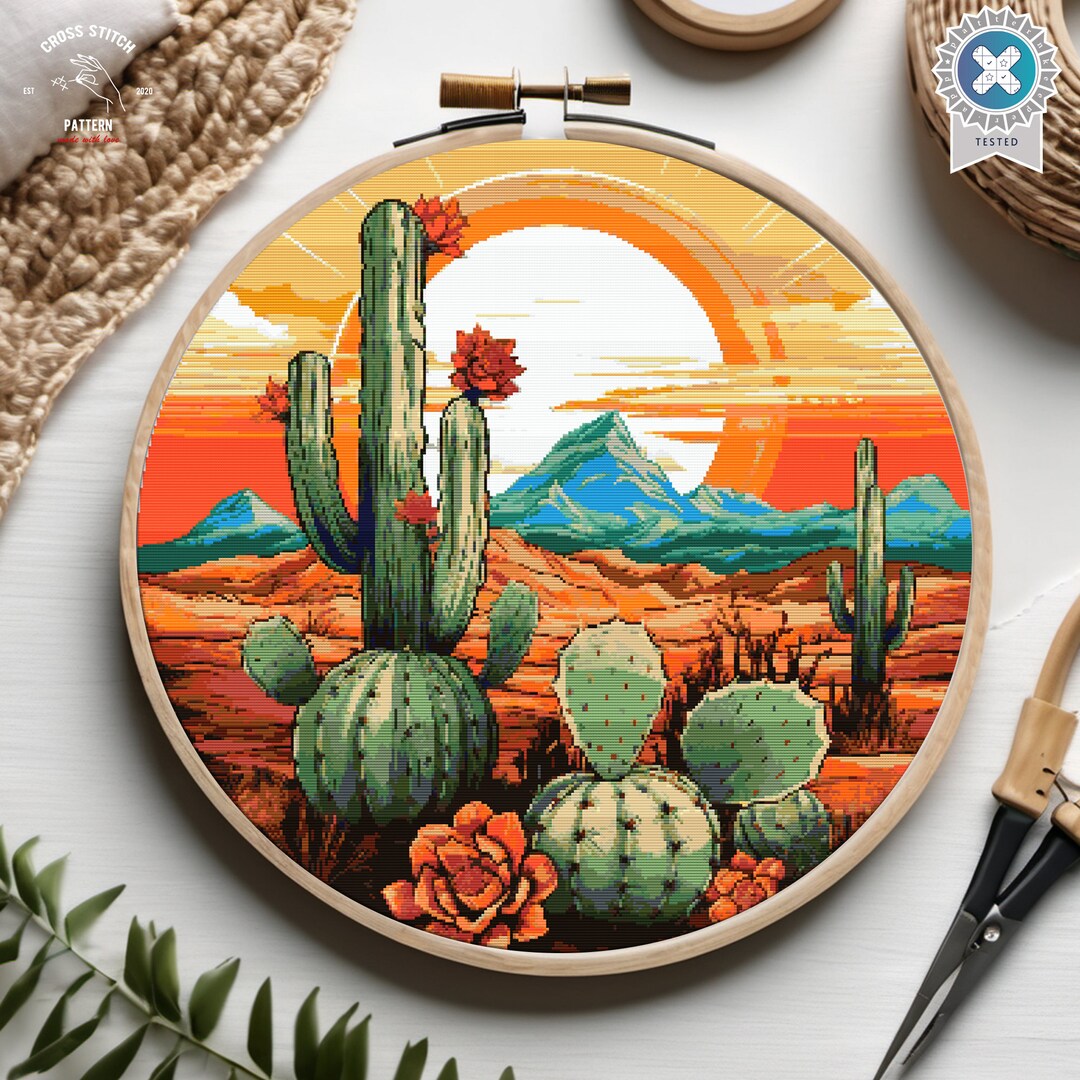 Cactus Cross Stitch Pattern Desert Sunset Cross Stitch Southwest ...