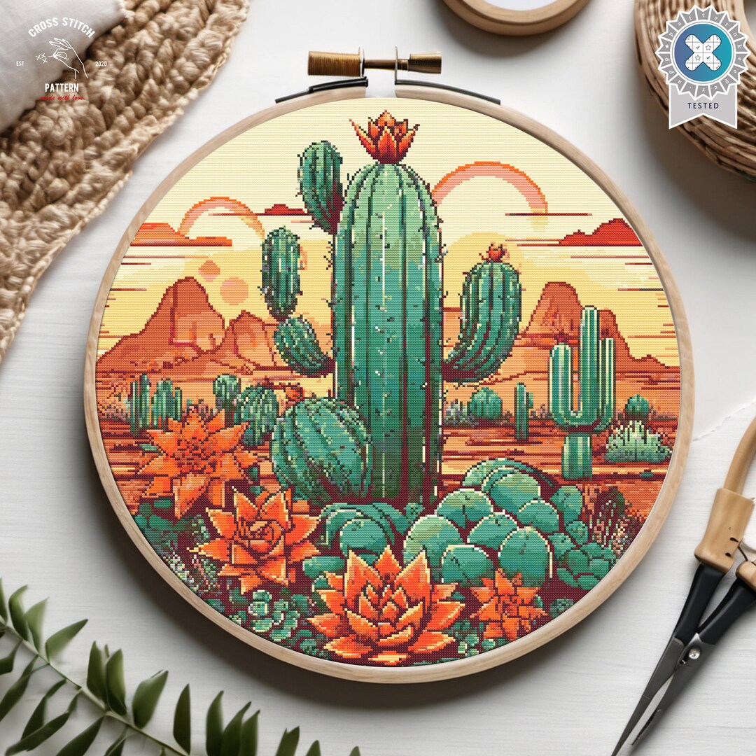 Cactus Cross Stitch Pattern Desert Cross Stitch Mountain Nature Counted ...