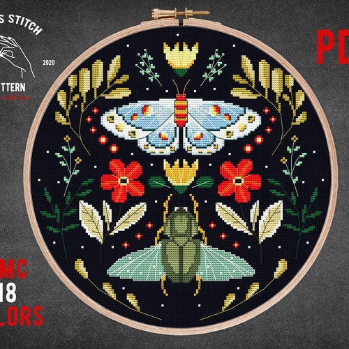 Moth Cross Stitch Pattern Insect Cross Stitch Witchy Cross - Etsy