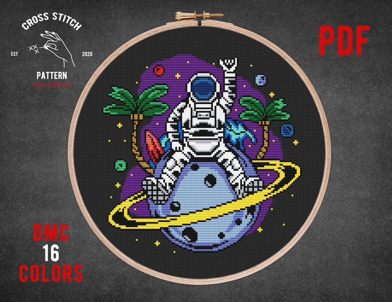 SET OF 8 Astronaut Cross Stitch Pattern Space Theme Embroidery | Etsy