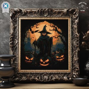 Halloween Scarecrow Cross Stitch Pattern Spooky Cross Stitch Bat Cross ...
