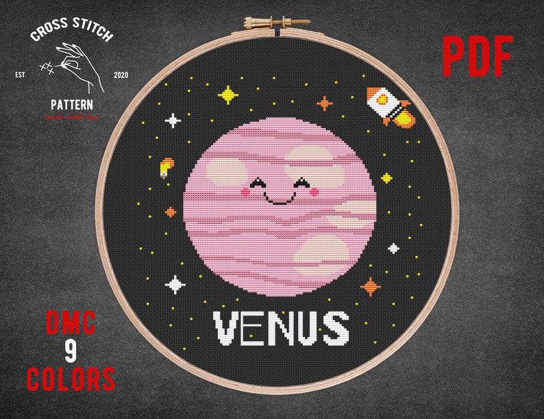 Venus planet cross stitch pattern Cosmonaut Moon embroidery | Etsy