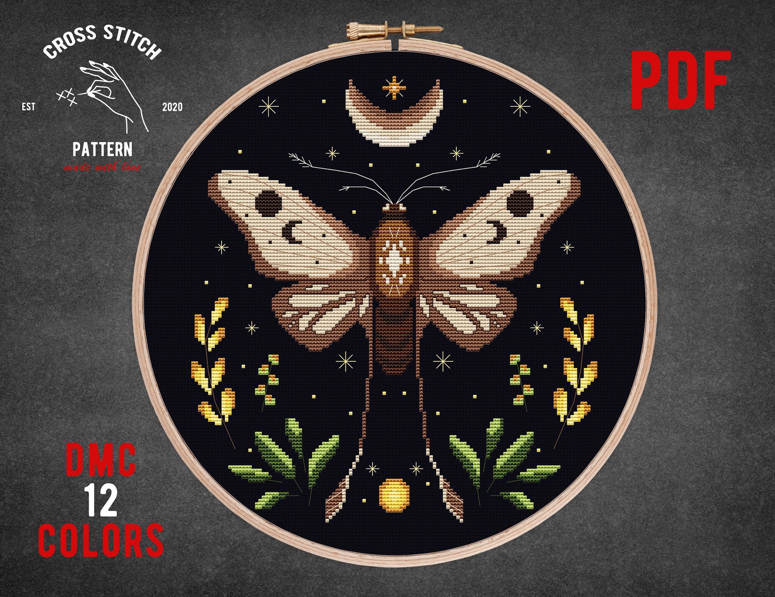 Moth Cross Stitch Pattern Insect Cross Stitch Witchy Cross | Etsy