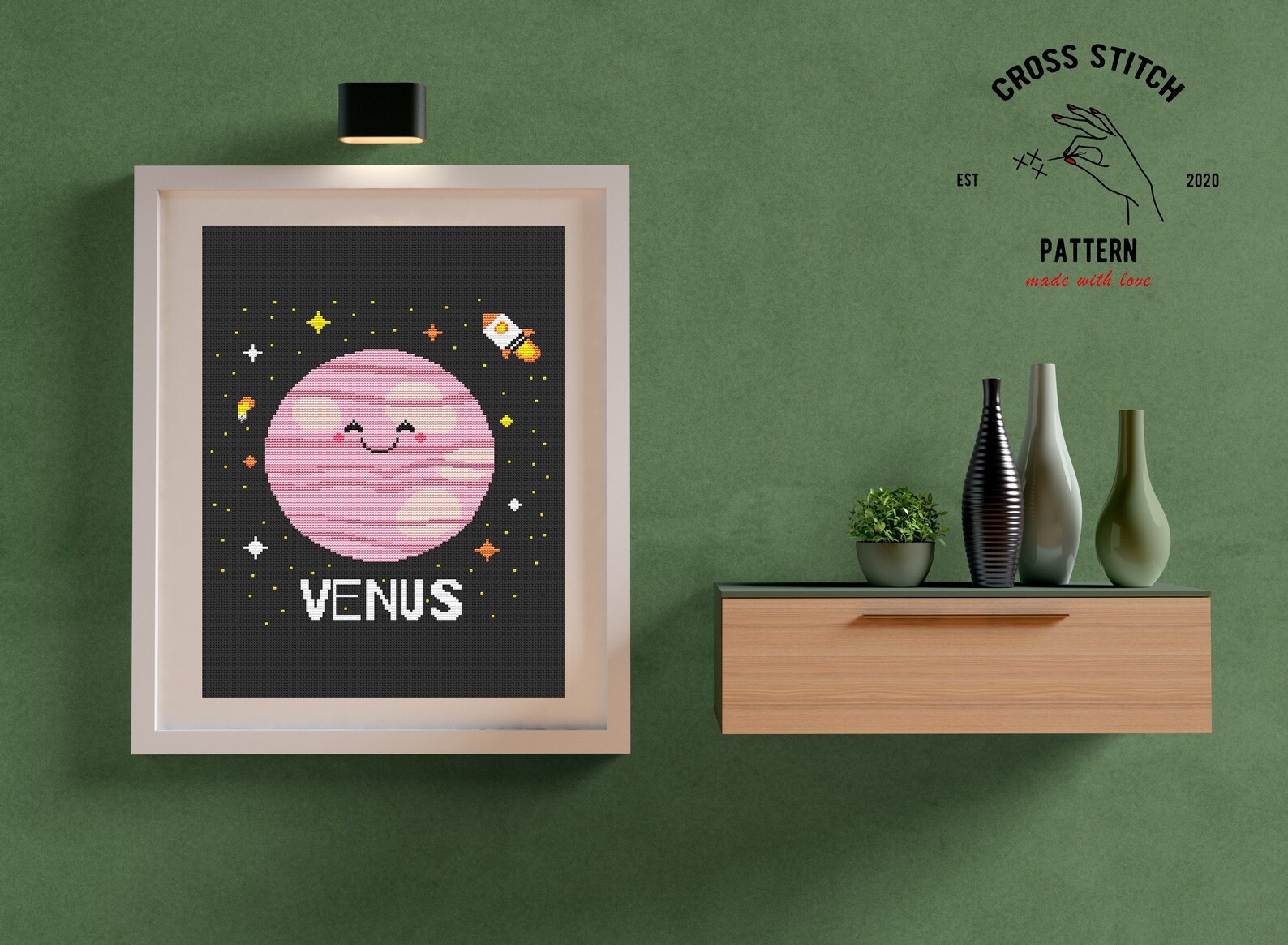 Venus planet cross stitch pattern Cosmonaut Moon embroidery | Etsy