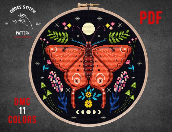 Moth Cross Stitch Pattern Insect Cross Stitch Witchy Cross - Etsy
