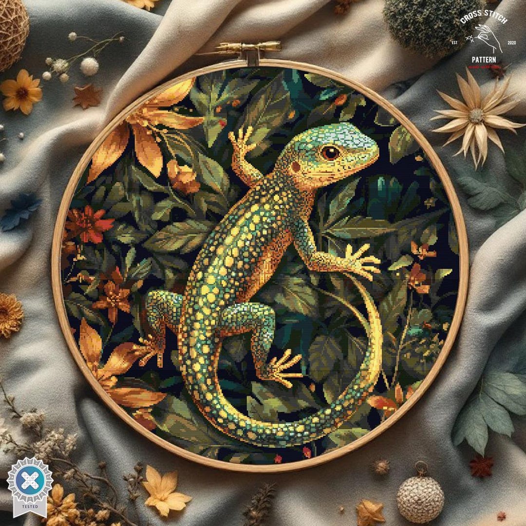 Lizard Cross Stitch Pattern Gecko Cross Stitch Reptile Embroidery ...