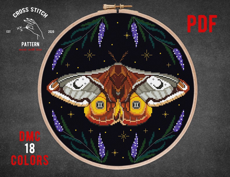 Moth Cross Stitch Pattern Insect Cross Stitch Witchy Cross - Etsy