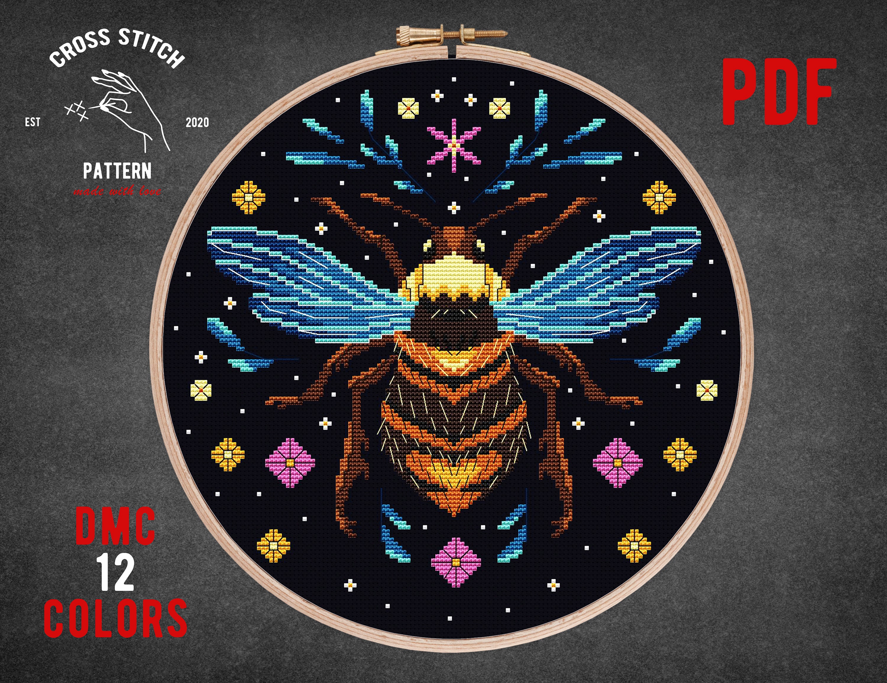 Bee Cross Stitch Pattern Modern Cross Stitch Insect Embroidery ...