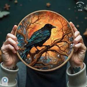 Gothic Raven Cross Stitch Pattern Crow Cross Stitch Mystical Black Bird ...