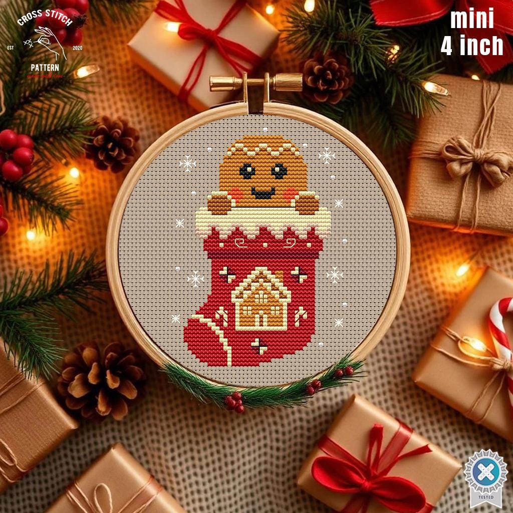 Christmas Stocking Cross Stitch Pattern Mini Cute Gingerbread Man ...