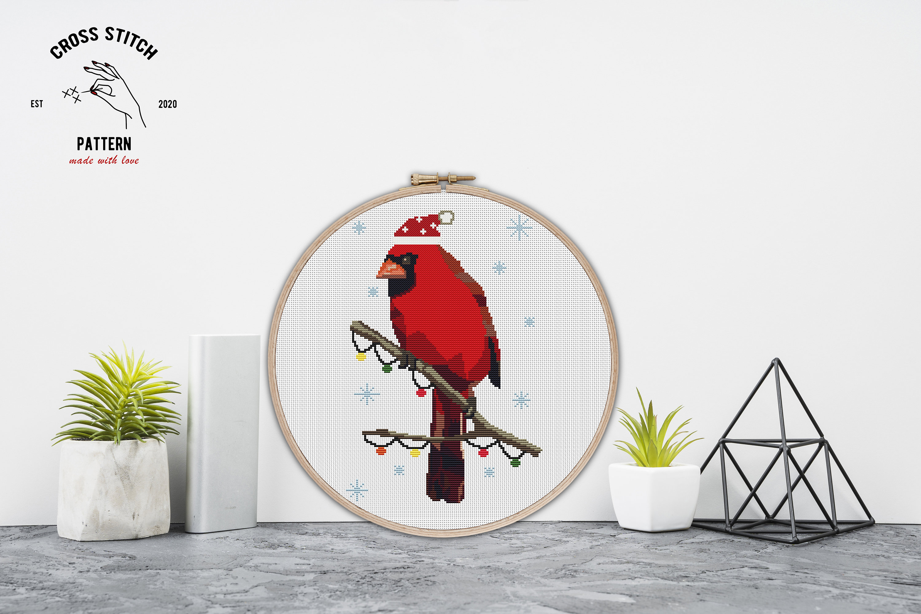 Red Cardinal Cross Stitch Pattern Cristmas Ornaments Geometric Bird ...