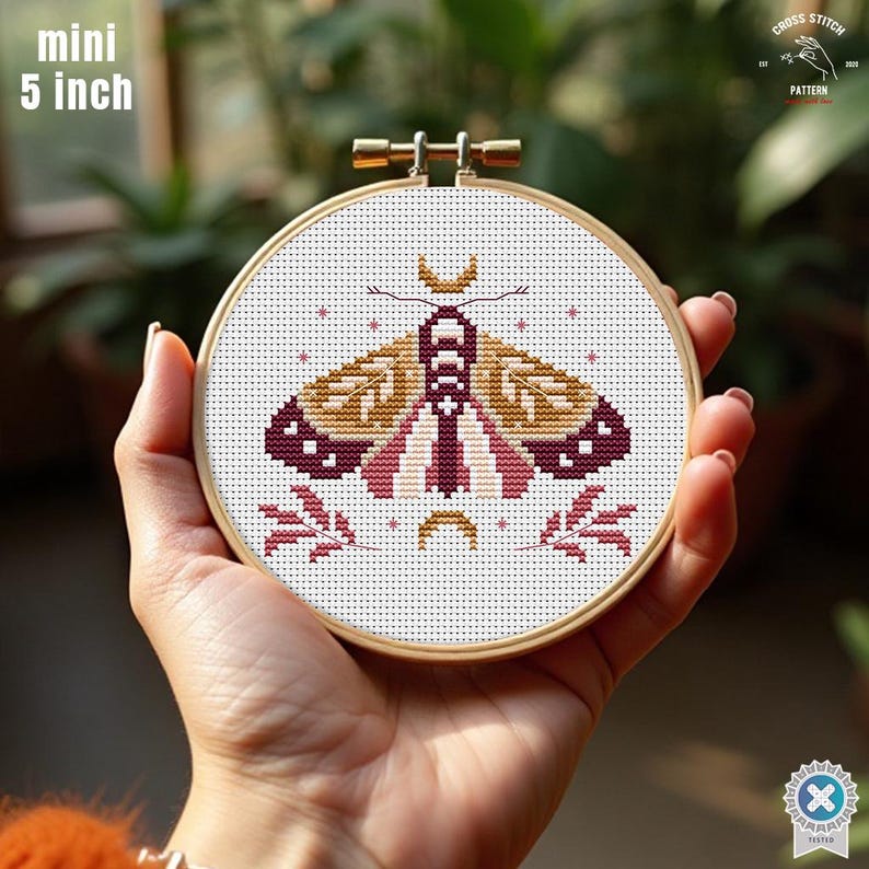 Mini Lunar Moth Cross Stitch Pattern Insect Embroidery Mystical Witchy ...