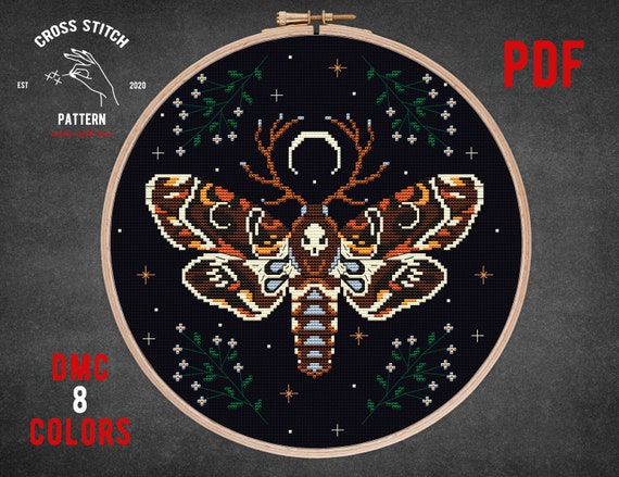 Moth Cross Stitch Pattern Insect Cross Stitch Witchy Cross - Etsy