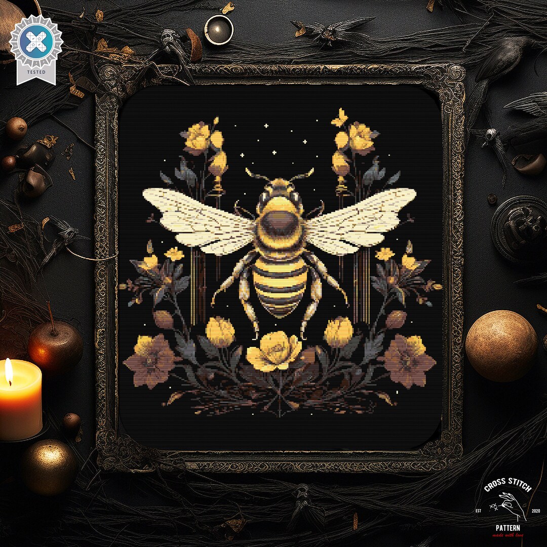 Gothic Bee Cross Stitch Pattern Witchy Cross Stitch Moth Modern Floral ...