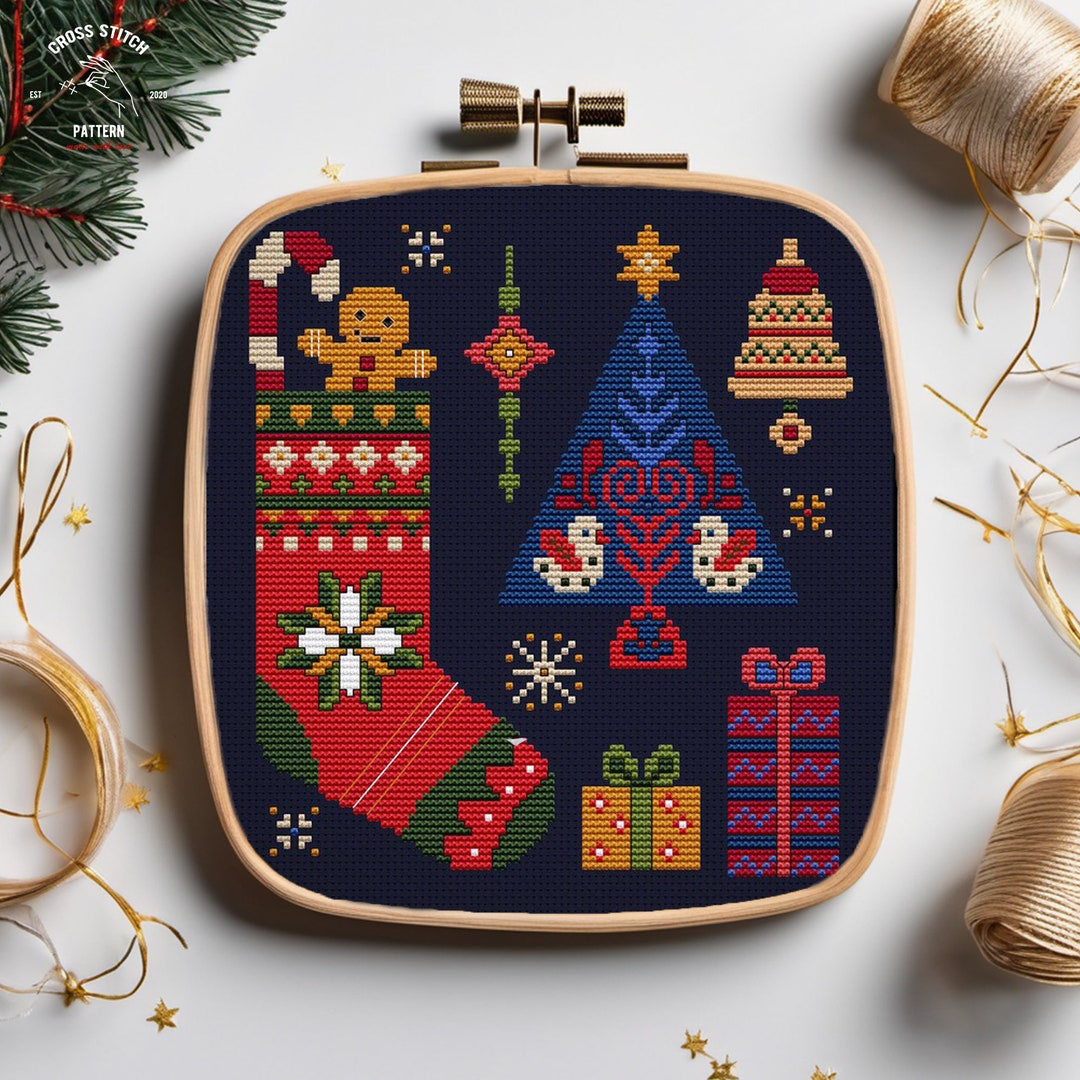 Christmas Stocking Cross Stitch Pattern Advent Calendar Christmas Decor ...