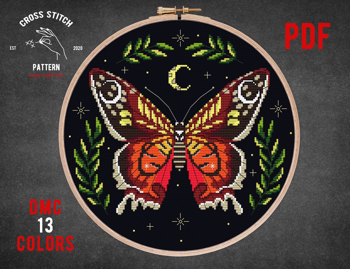 Moth Cross Stitch Pattern Witch Cross Stitch Luna Moth | Etsy