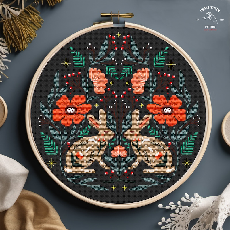 Rabbit Cross Stitch - Etsy