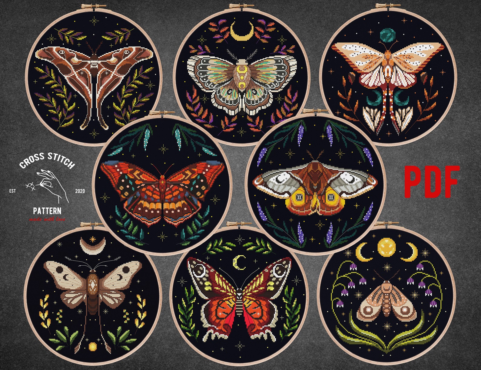 Moth Cross Stitch Pattern Insect Cross Stitch Witchy Cross - Etsy