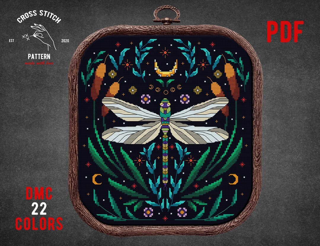 Dragonfly Cross Stitch Pattern Insect Cross Stitch Gothic Cross Stitch ...