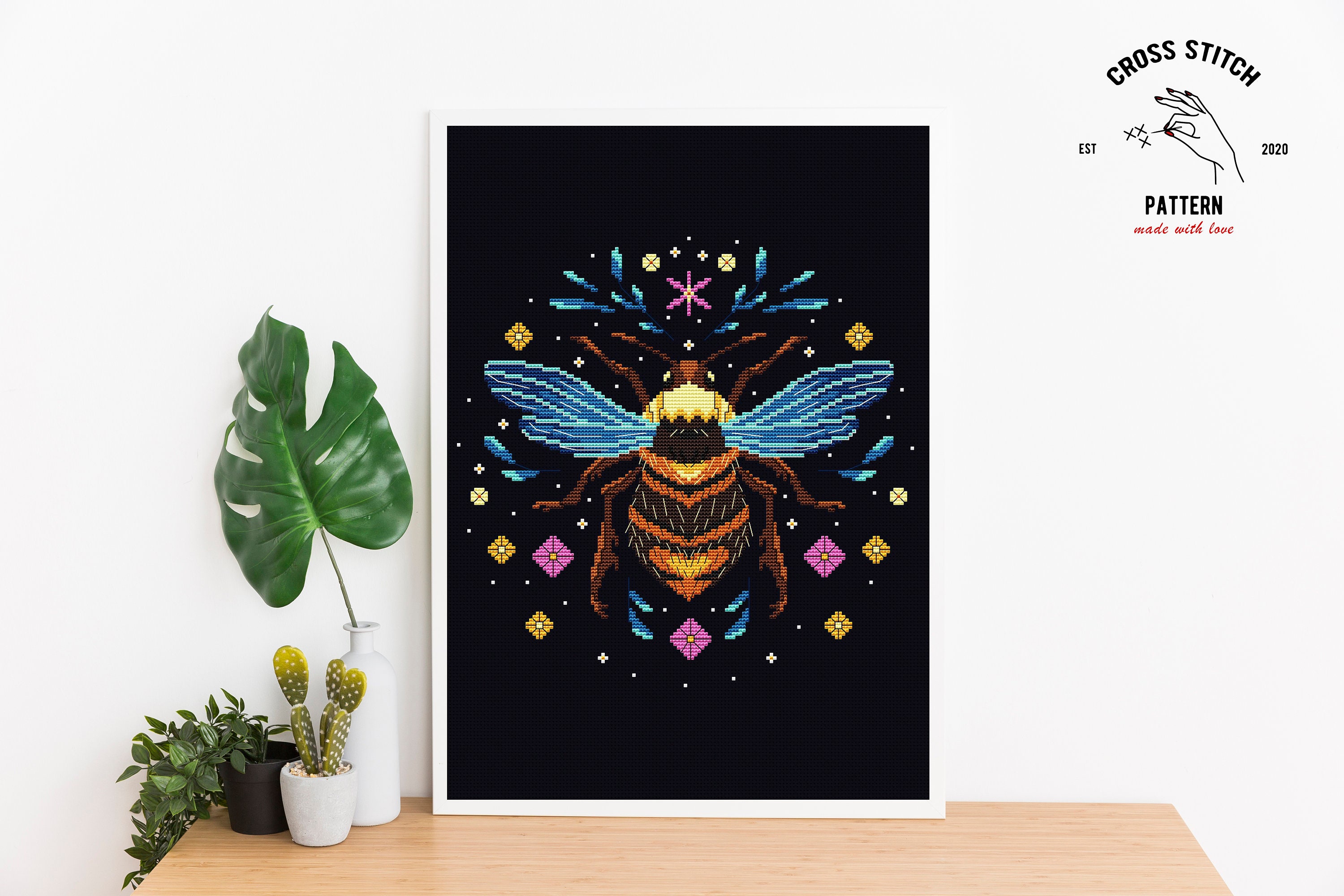 Bee Cross Stitch Pattern Modern Cross Stitch Insect Embroidery ...