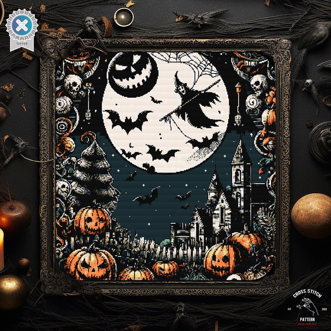 Halloween Witch Cross Stitch Pattern Spooky Cross Stitch Scarecrow ...
