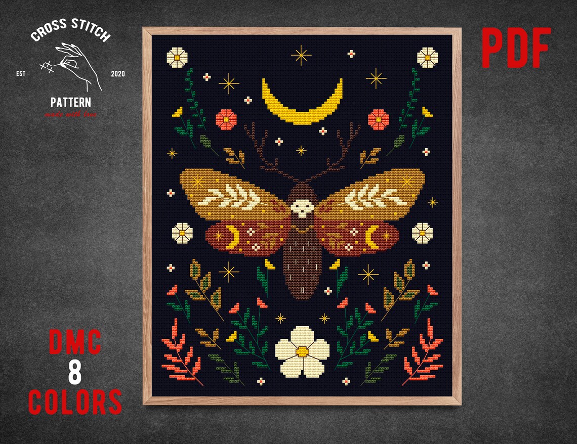 Moth Cross Stitch Pattern Witch Cross Stitch Luna Moth - Etsy