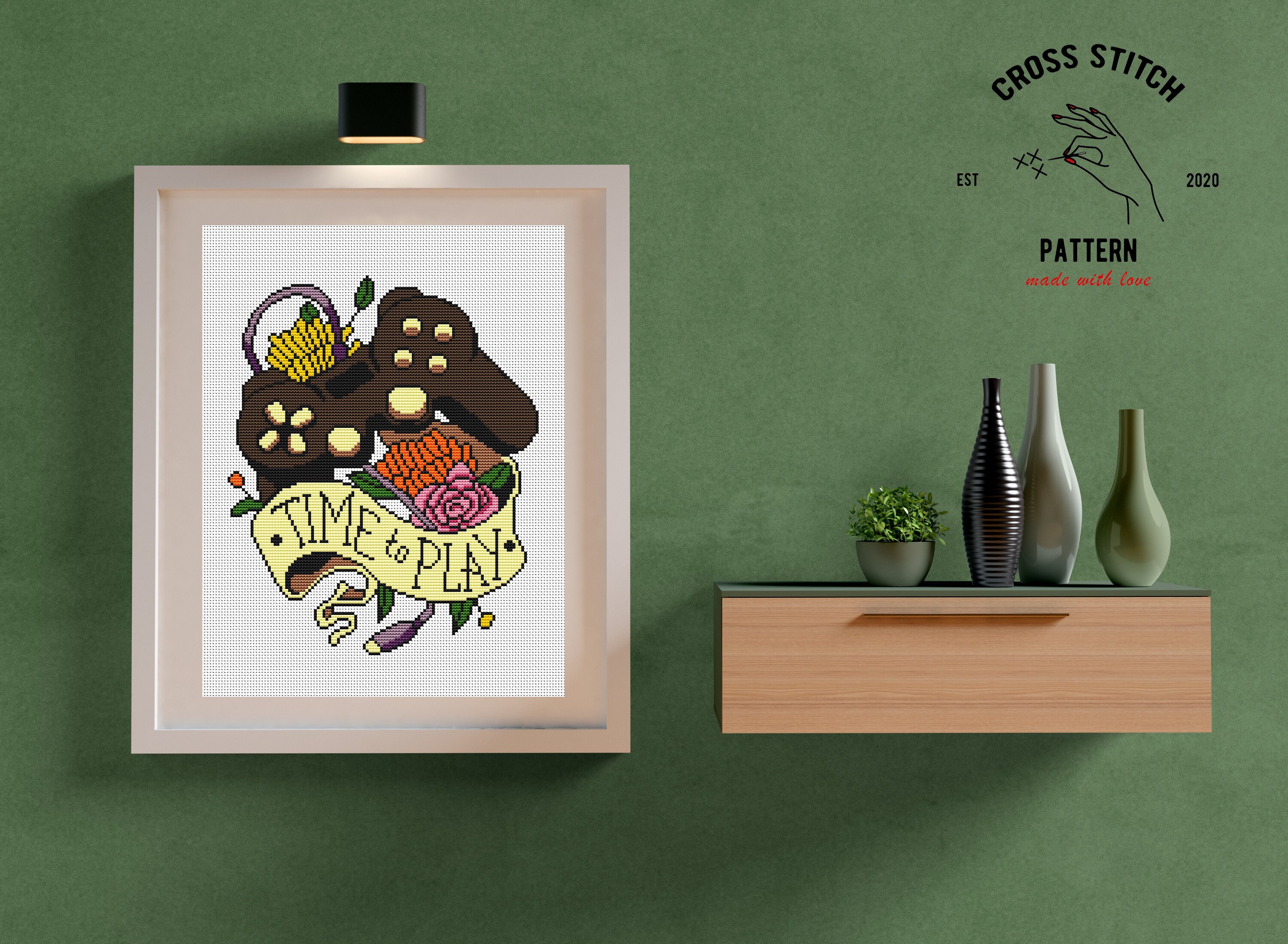 Geeky cross stitch pattern Time to play embroidery Playstation | Etsy