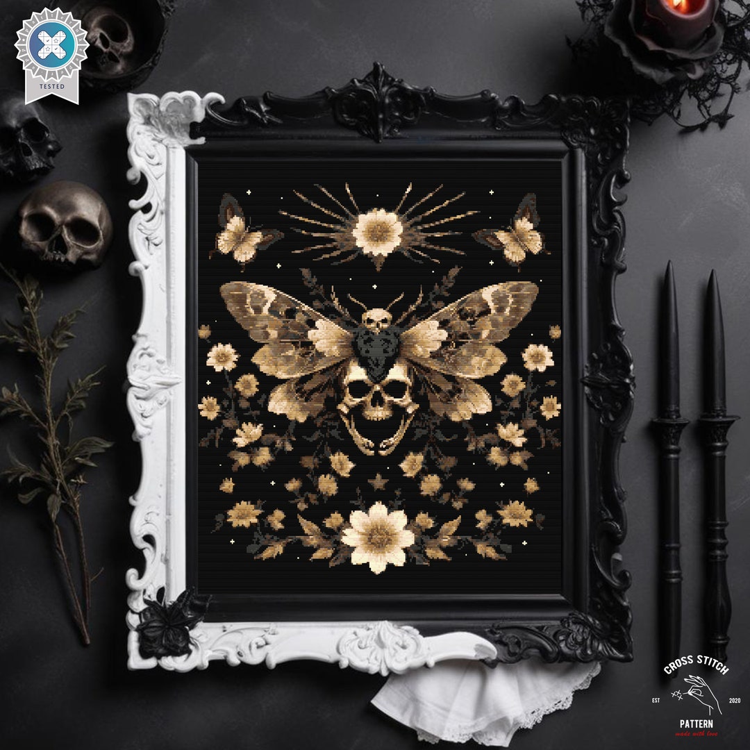 Gothic Moth Cross Stitch Pattern Vintage Gothic Skull Cross-stitch ...