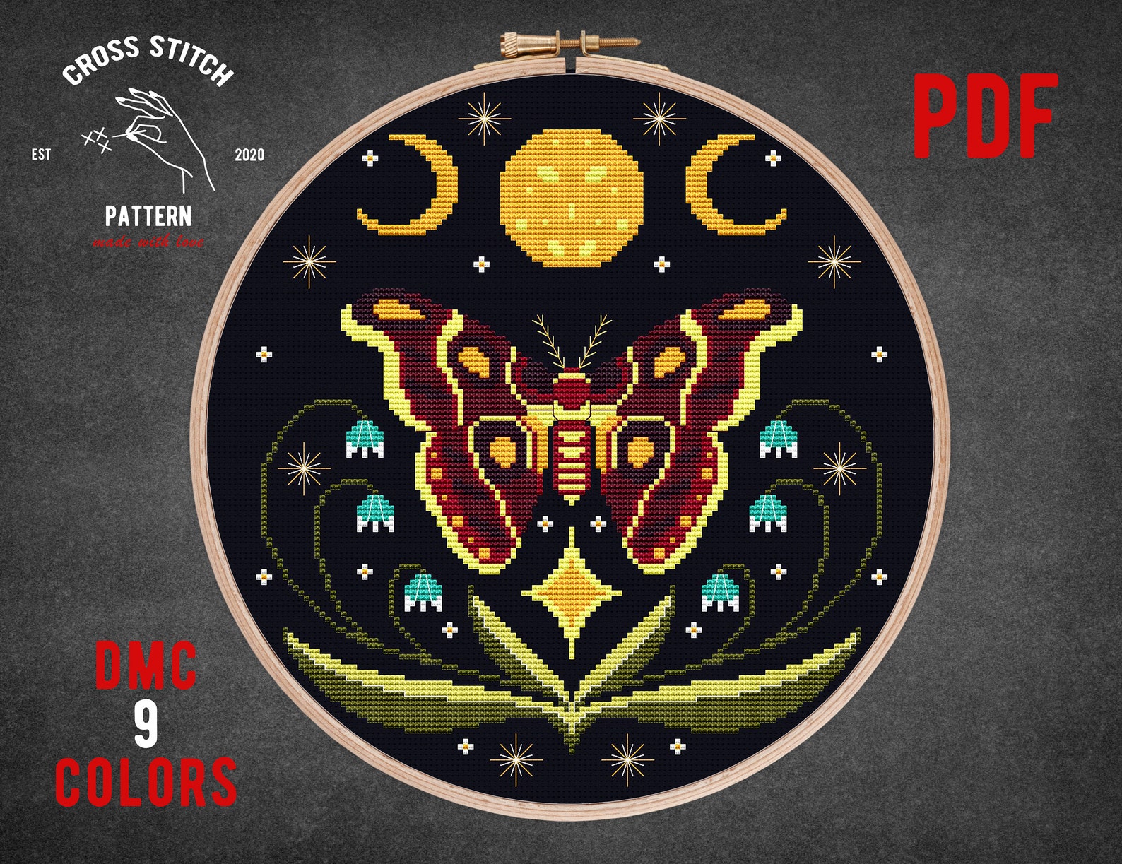 Moth Cross Stitch Pattern Insect Cross Stitch Witchy Cross | Etsy