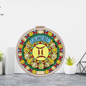 Gemini Zodiac Sign Cross Stitch Pattern Astrological Sign Embroidery ...