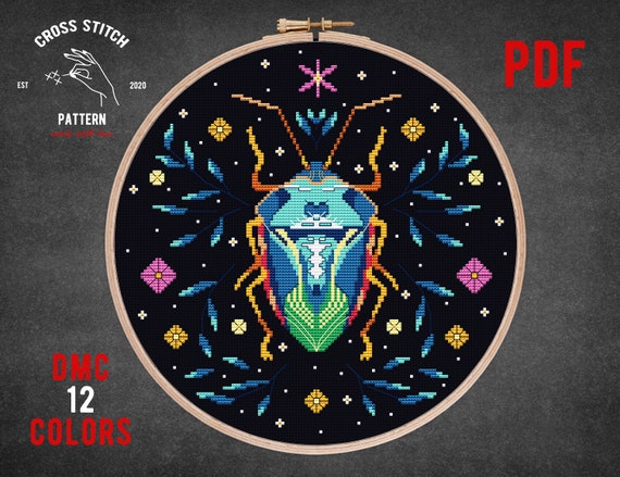 Beetle Cross Stitch Pattern Modern Cross Stitch Bug Embroidery | Etsy