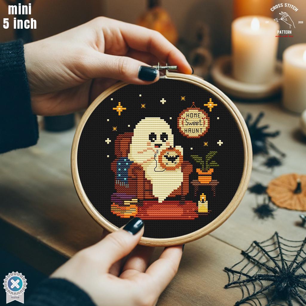 Tiny Halloween Cross Stitch Pattern Funny Ghost Embroidery Creepy Cute ...