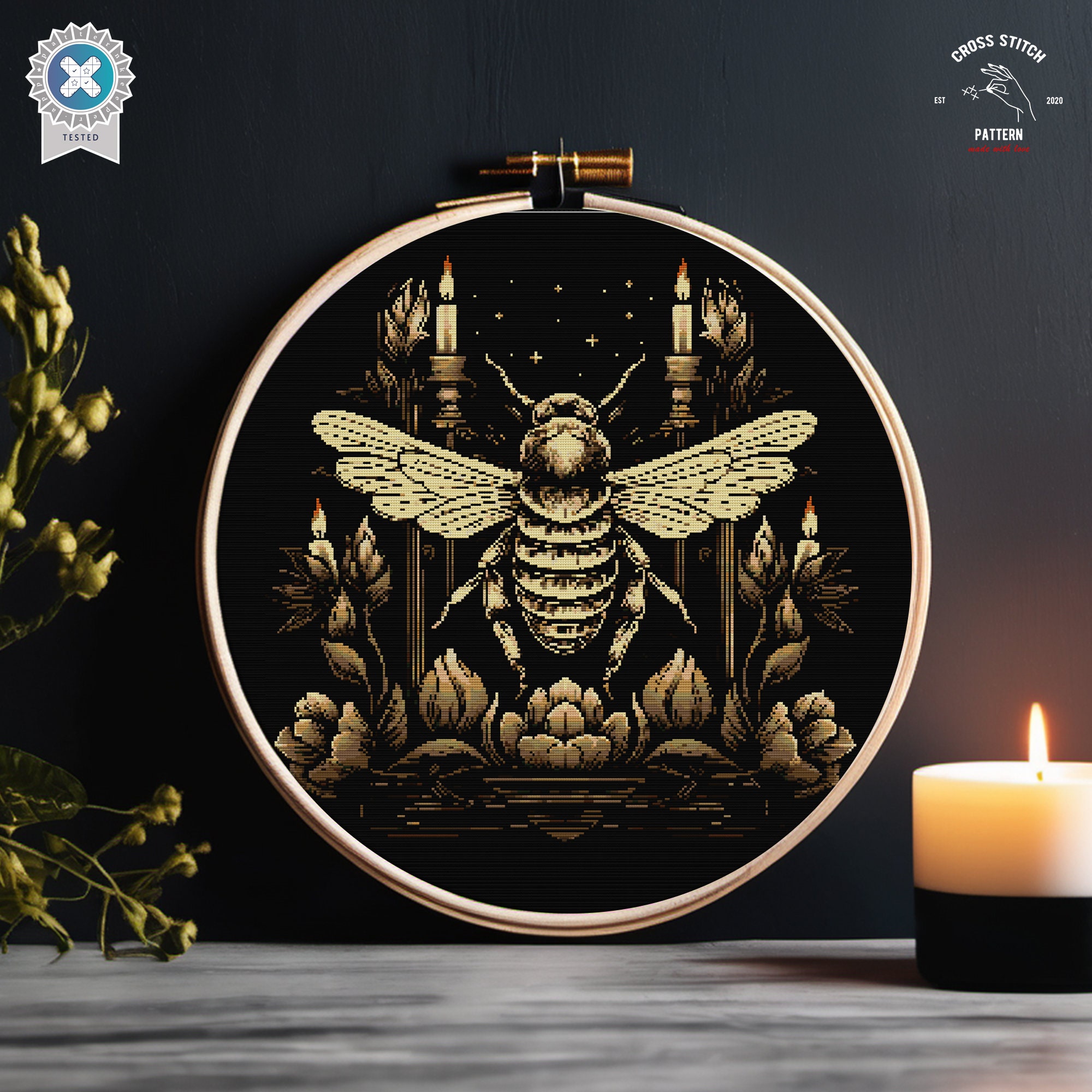 Gothic Bee Cross Stitch Pattern Witchy Cross Stitch Moth Modern Cross ...