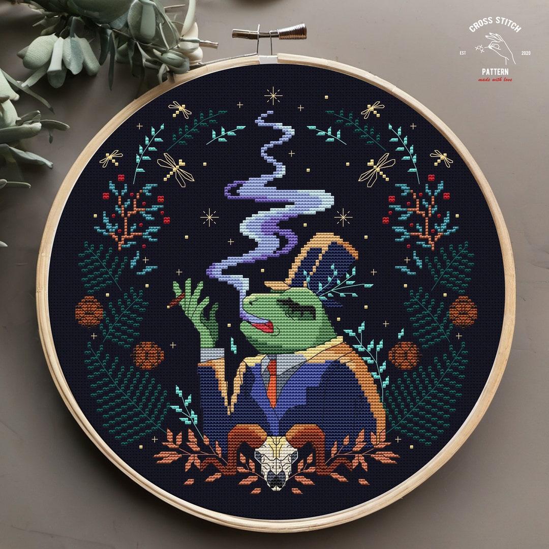 Smoking Toad Cross Stitch Pattern Witchy Frog Embroidery Goblincore ...