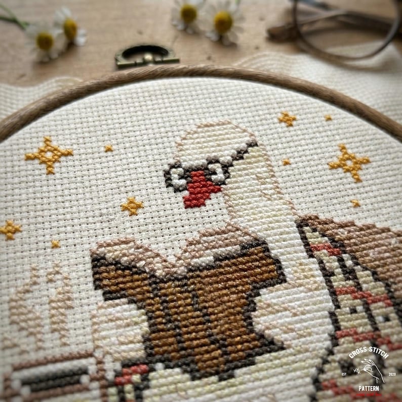 Goose Reading Cross Stitch Pattern: Cozy Book Lover Quote Embroidery ...