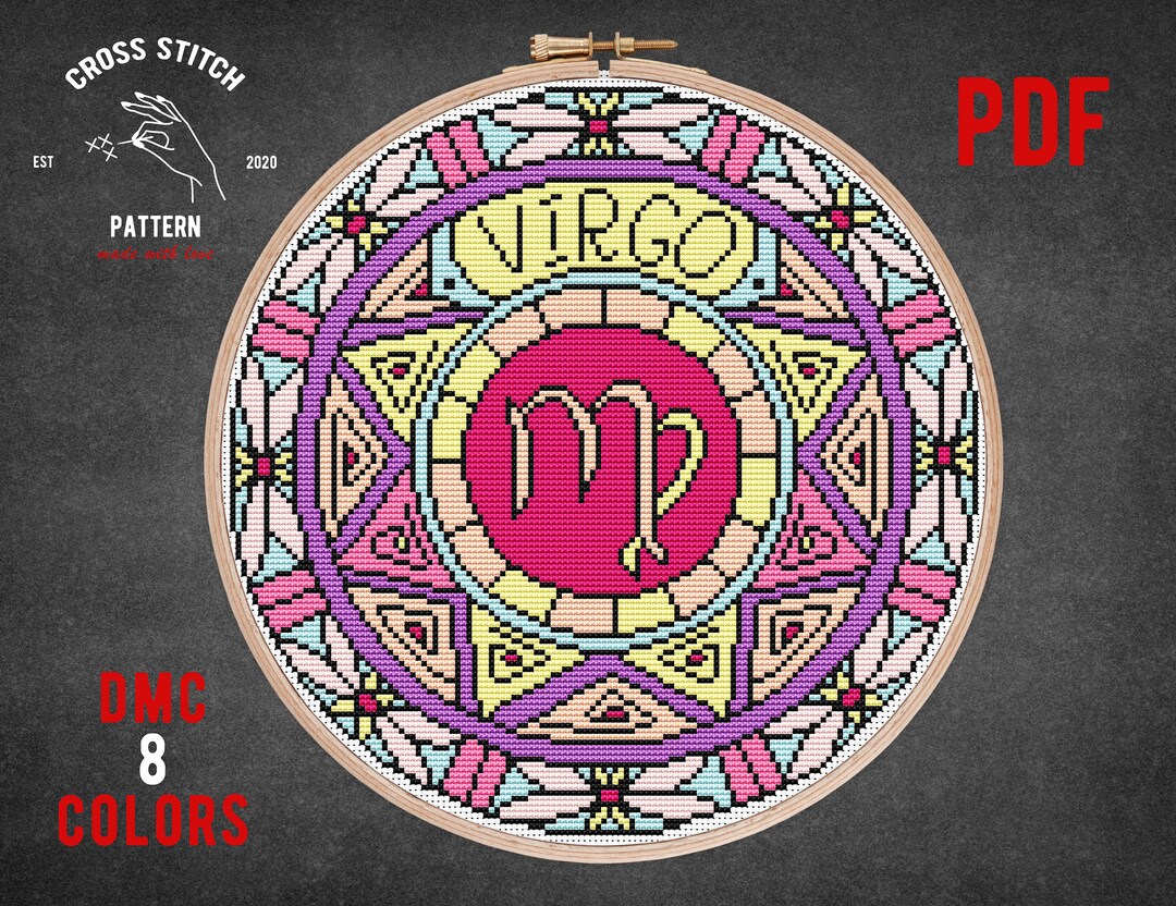 Virgo Zodiac Sign Cross Stitch Pattern Astrological Sign Embroidery ...