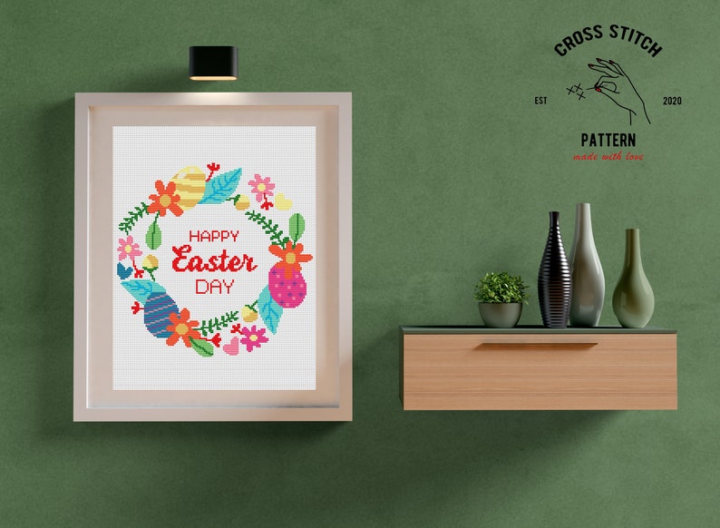 Happy Easter Day Cross Stitch Pattern Easter Decoration Embroidery ...
