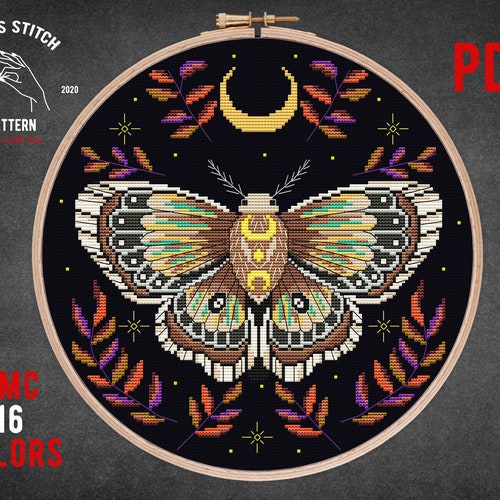 Moth Cross Stitch Pattern Witch Cross Stitch Luna Moth - Etsy