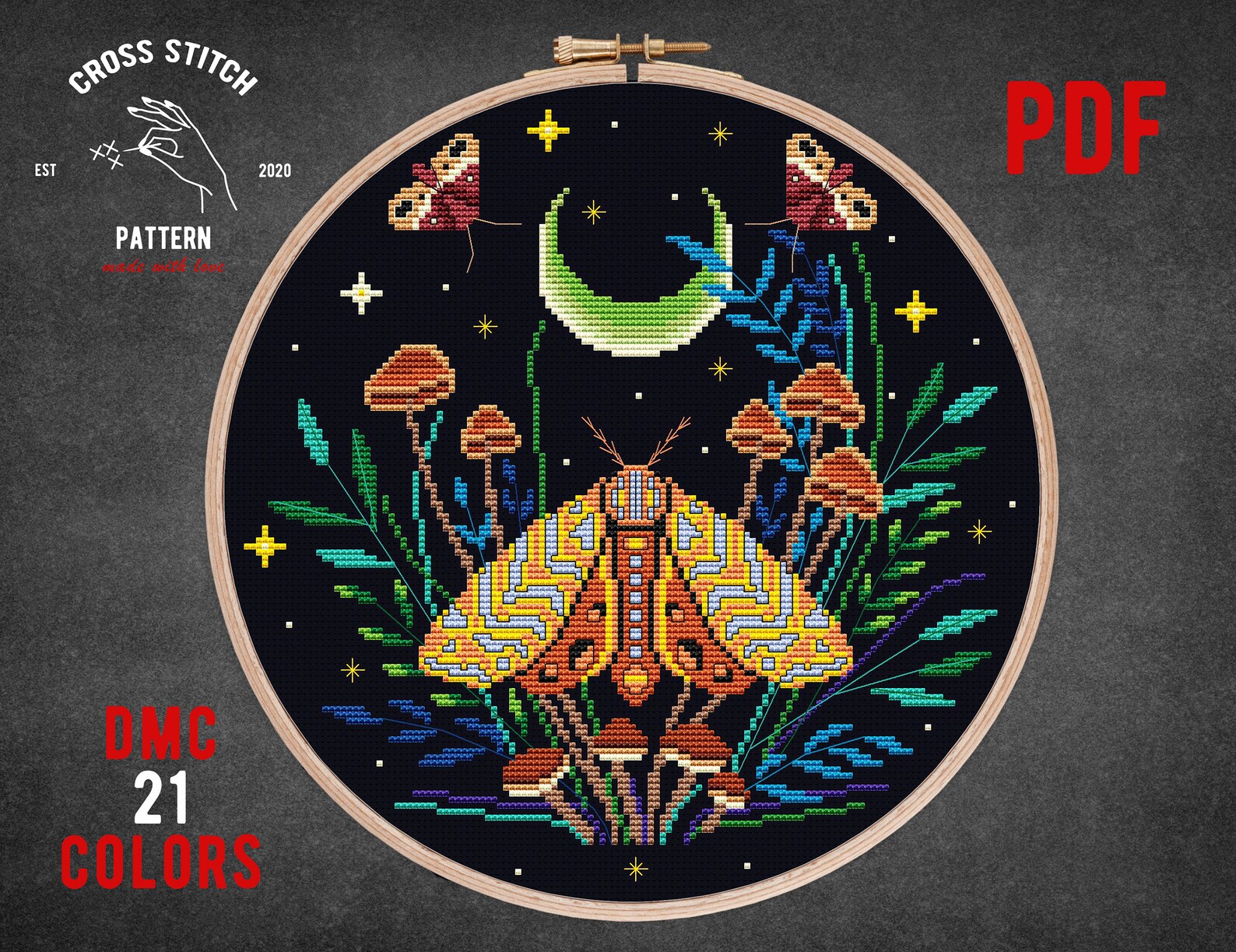 Moth Cross Stitch Pattern Insect Cross Stitch Witchy Cross - Etsy