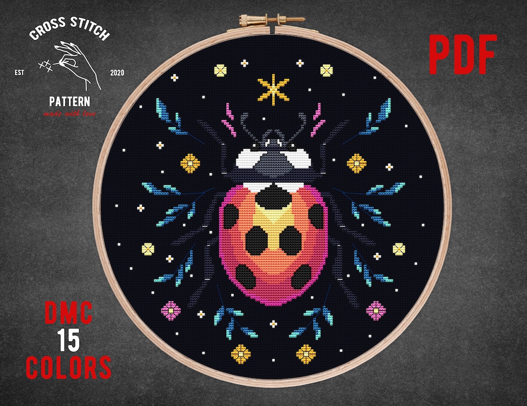 Lady Bug Cross Stitch Pattern Modern Cross Stitch Insect Embroidery ...