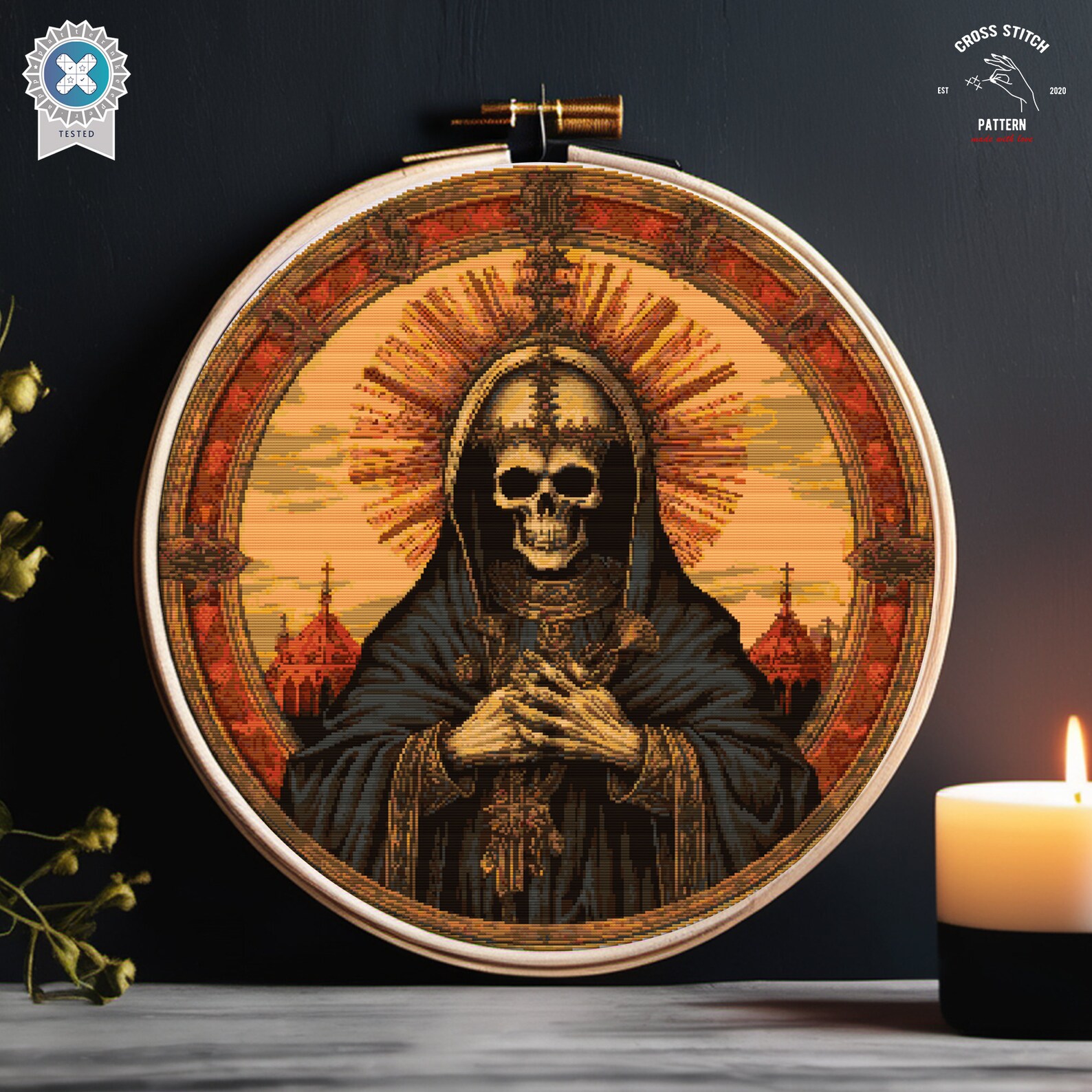 Skull Monk Cross Stitch Pattern Skeleton Medieval Gothic Embroidery ...