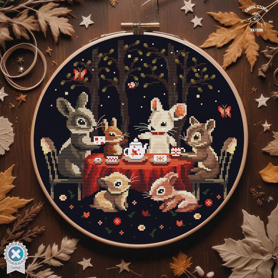 Woodland Animals Cross Stitch Pattern Tea Party Embroidery Design With ...
