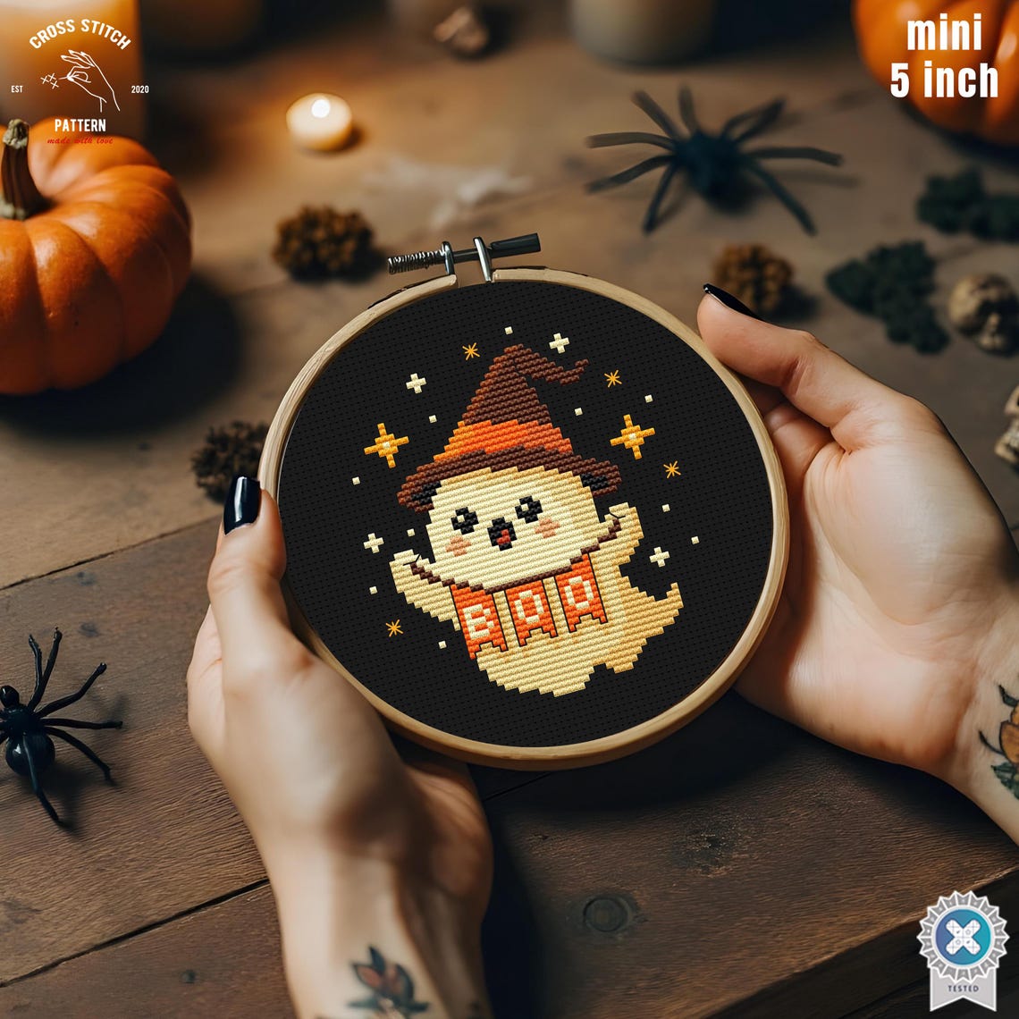 Tiny Halloween Cross Stitch Pattern Funny Ghost Embroidery Creepy Cute ...