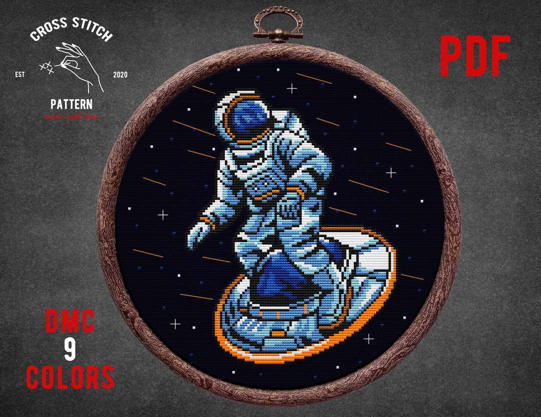 Space Cross Stitch Pattern Astronaut Cross Stitch Modern Embroidery ...
