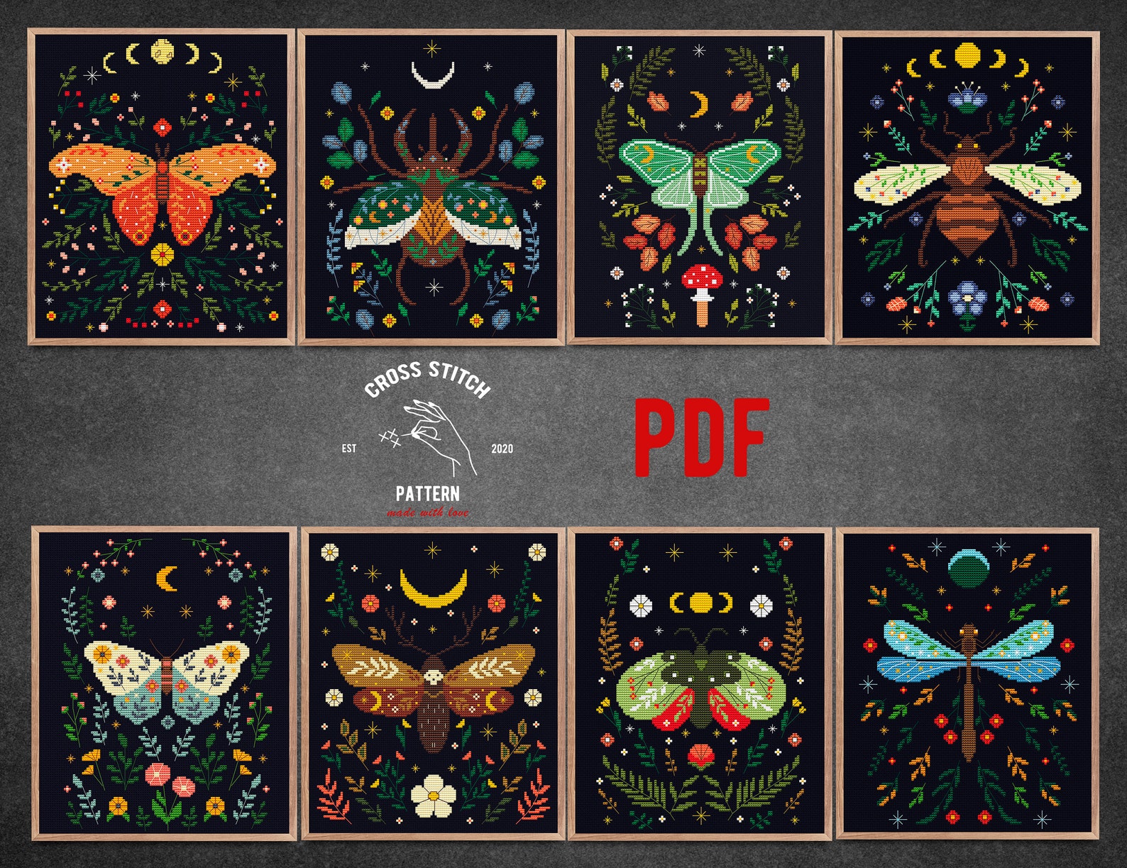 Moth Cross Stitch Pattern Insect Cross Stitch Witchy Cross | Etsy