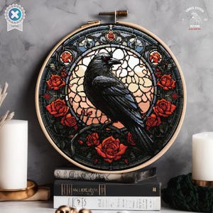 Stained Glass Raven Cross Stitch Pattern Gothic Crow Cross Stitch ...